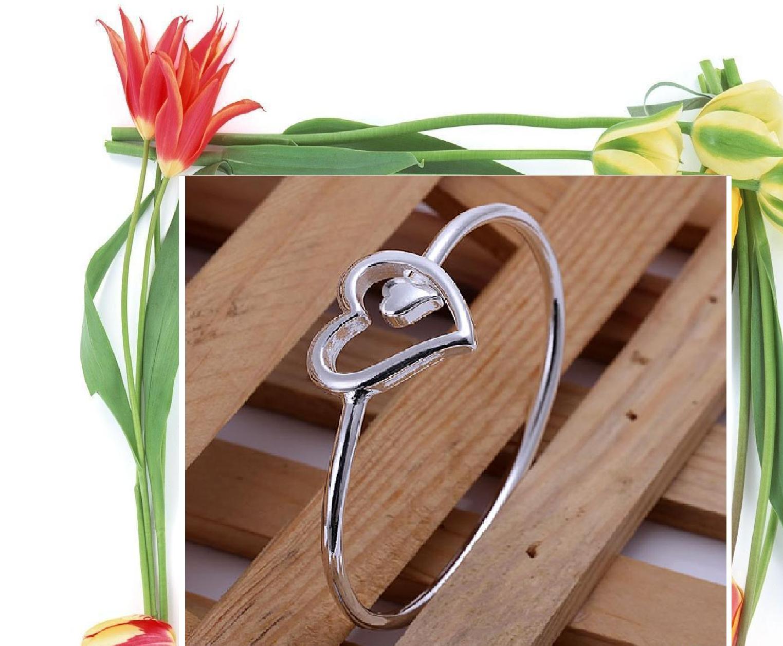♥love Heart Silver Plated Bracelet Bangle♥ on Luulla
